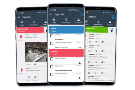 Add improvements and incidents anywhere · DigiLEAN Mobile App